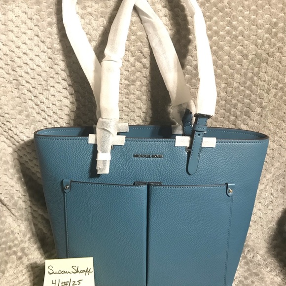 Michael Kors | Bags | Nwt Michael Kors Pebble Leather Teal Jet Set Tote ...
